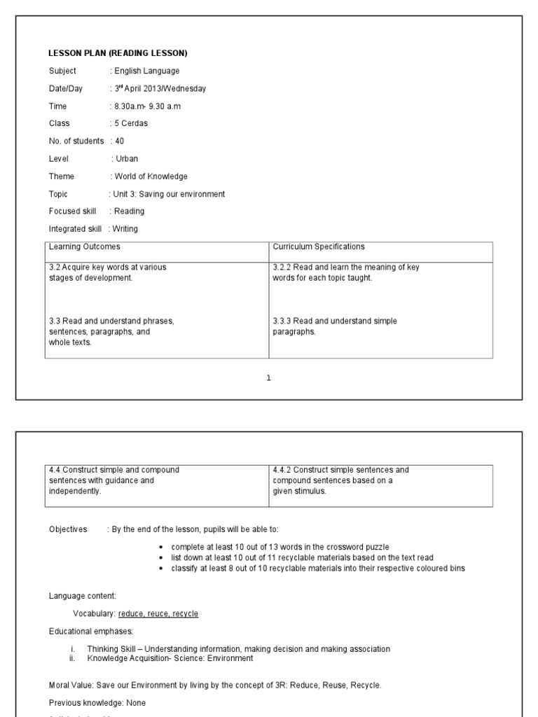 Lesson Plan Listening Skills | PDF | Lesson Plan | Reading (Process)