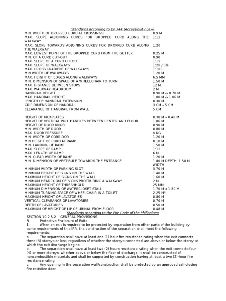 Standards According To BP 344 (Accessibility Law) | PDF | Stairs | Door