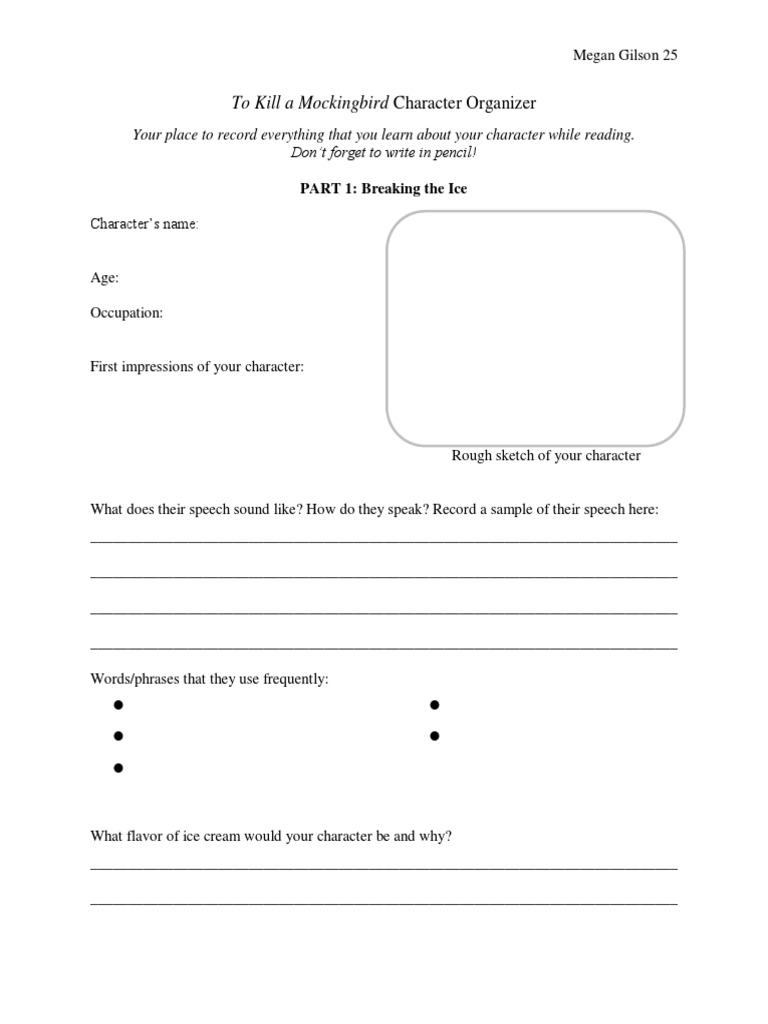 To Kill A Mockingbird Character Organizer | PDF