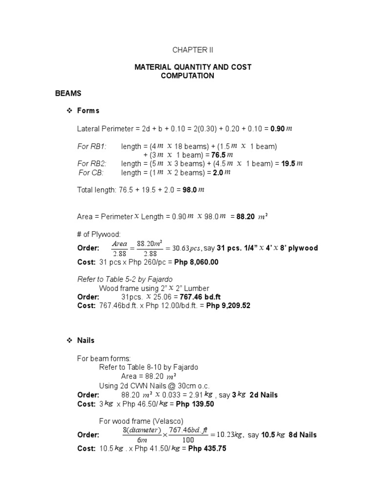 Material Quantity and Cost Computation | PDF | Paint | Column