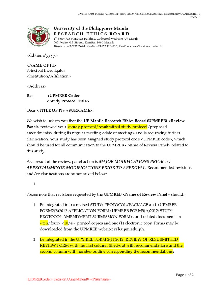 UPMREB FORM 4 (C) 2012 Action Letter To Study Protocol Submissions ...
