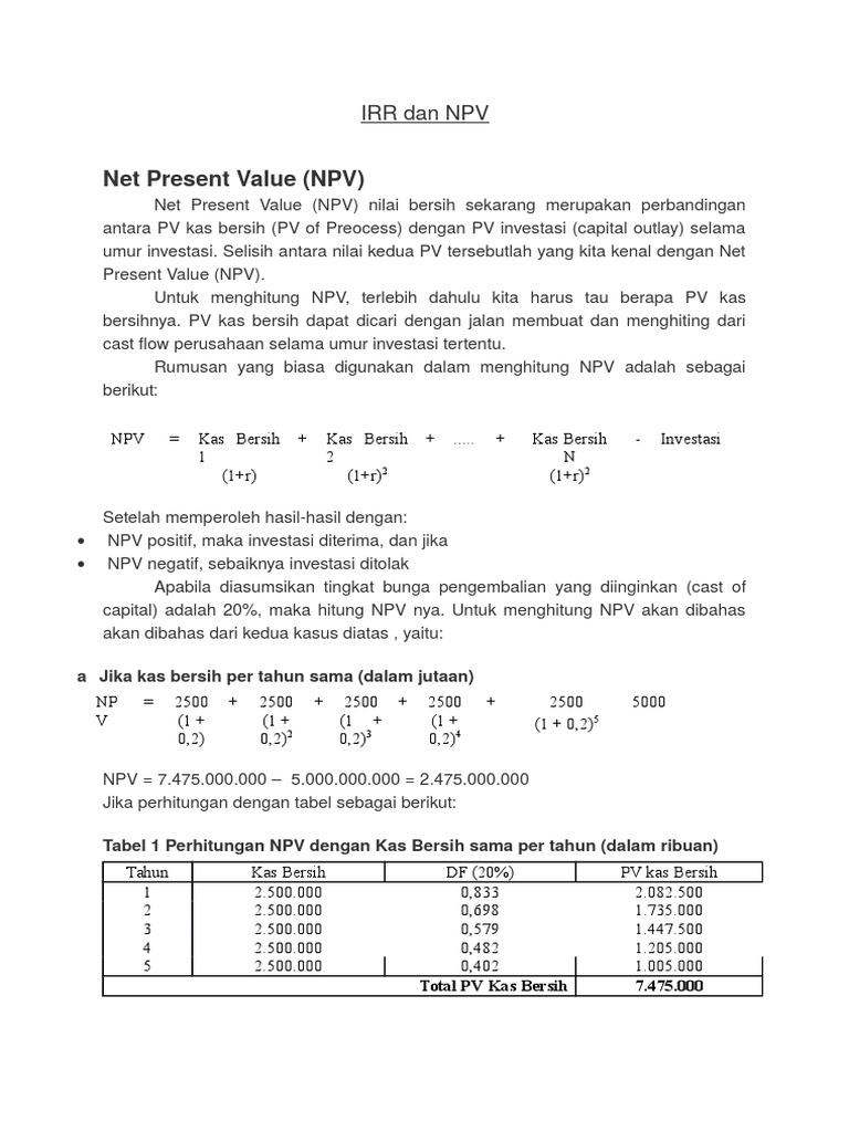 Perhitungan NPV dan IRR Investasi | PDF