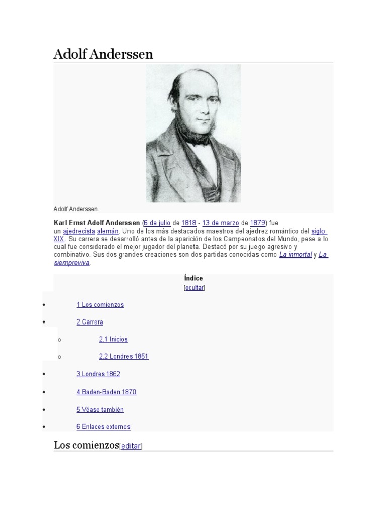 Adolf Anderssen: Uno de los más destacados maestros del ajedrez ...