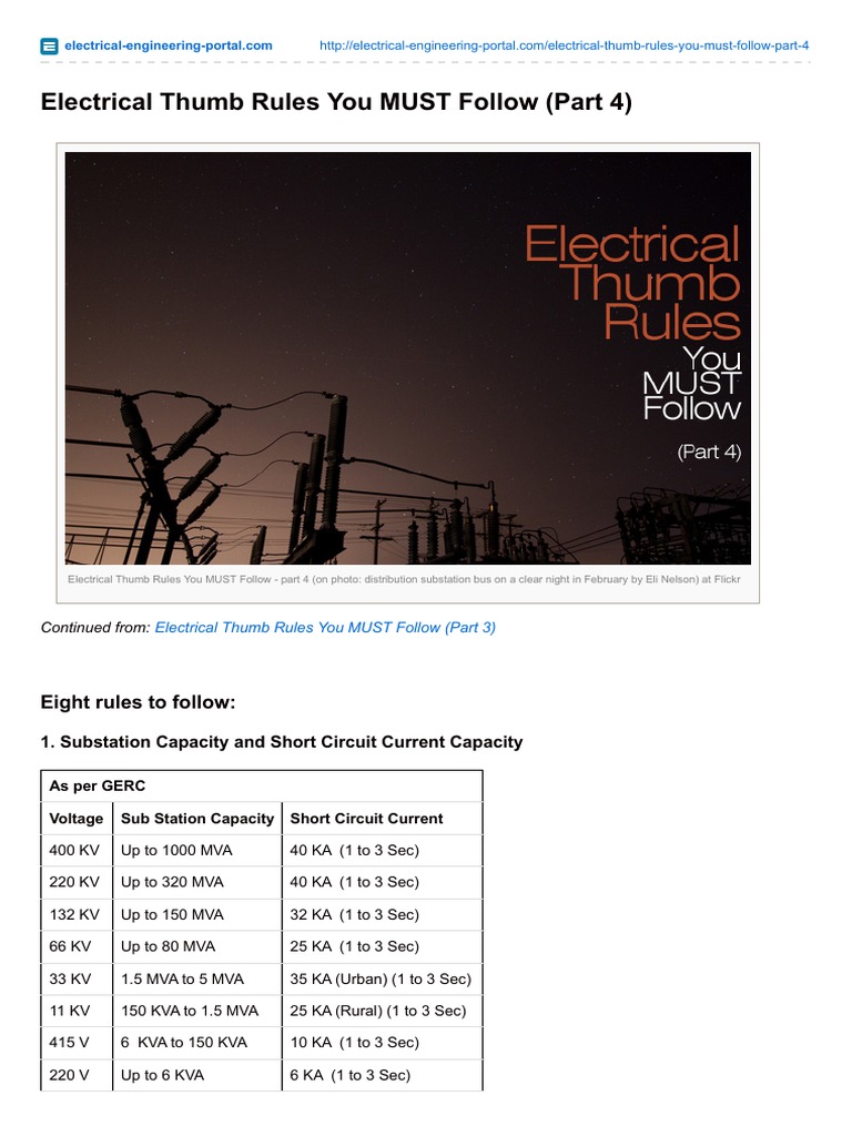 Electrical Thumb Rules You MUST Follow (Part 4) | PDF | Electrical ...