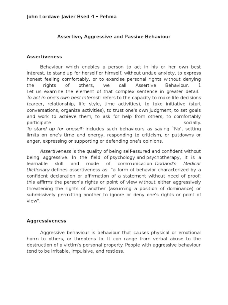 Assertive, Aggressive and Passive Behaviour | PDF | Aggression | Anger