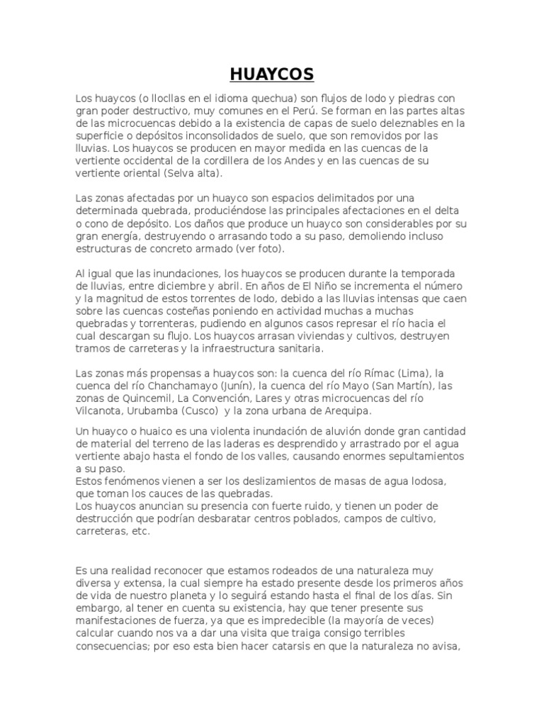 Huaycos | PDF | Deslizamiento de tierra | Ciencias de la Tierra