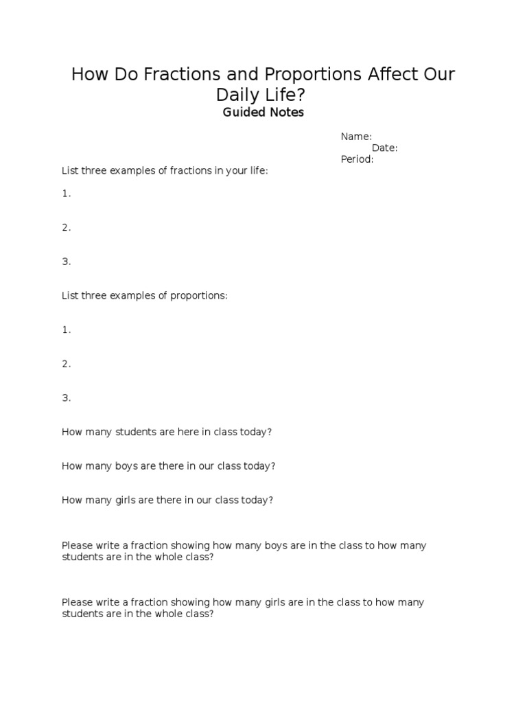 Fractions & Proportions in Daily Life | PDF