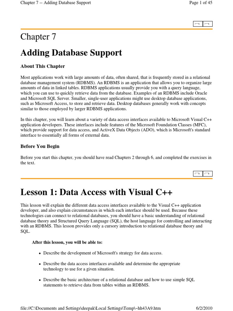 Data Access With Visual C++ | PDF | Sql | Databases