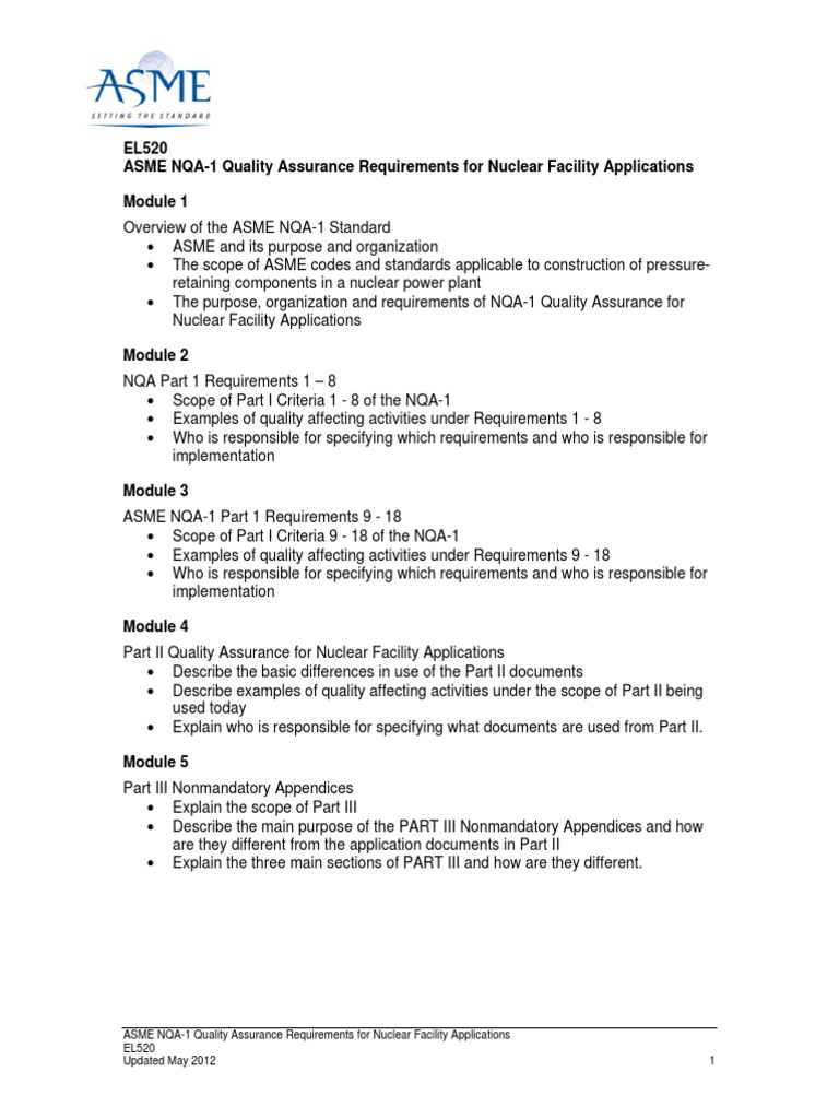 ASME NQA-1 Quality Assurance Requirements For Nuclear Facility ...