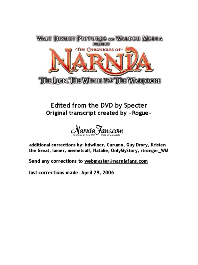NarniaFans LWW Script | Aslan | The Chronicles Of Narnia
