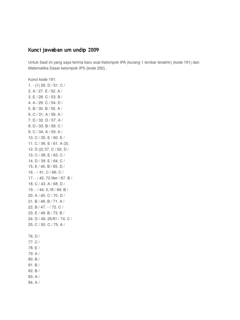 Kunci Jawaban Um Undip | PDF