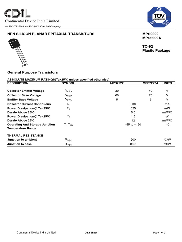 2N2222A Datasheet | PDF | Bipolar Junction Transistor | Transistor