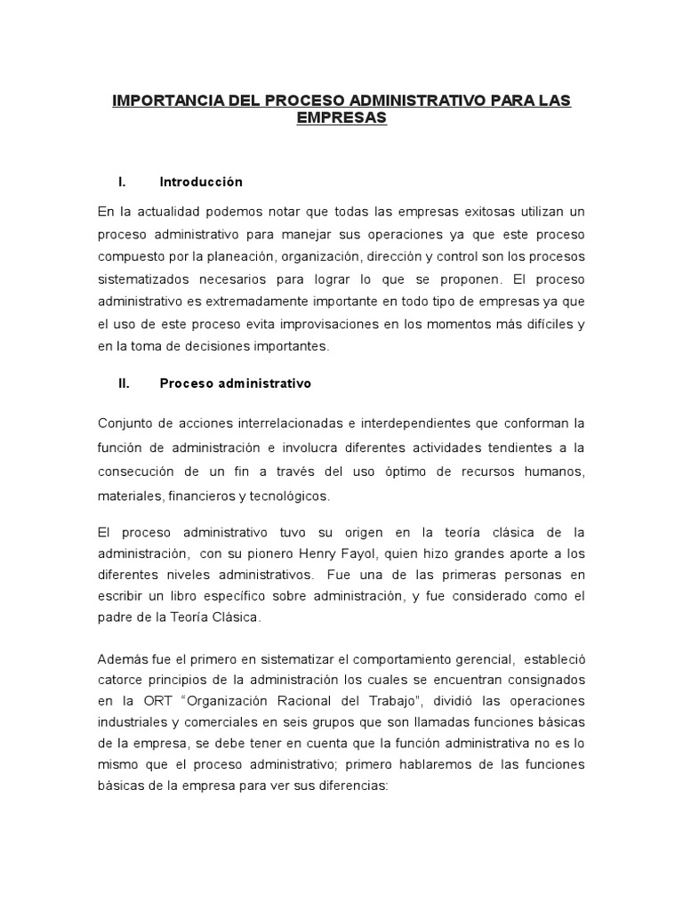Importancia Del Proceso Administrativo para Las Empresas | PDF | Planificación | Toma de decisiones