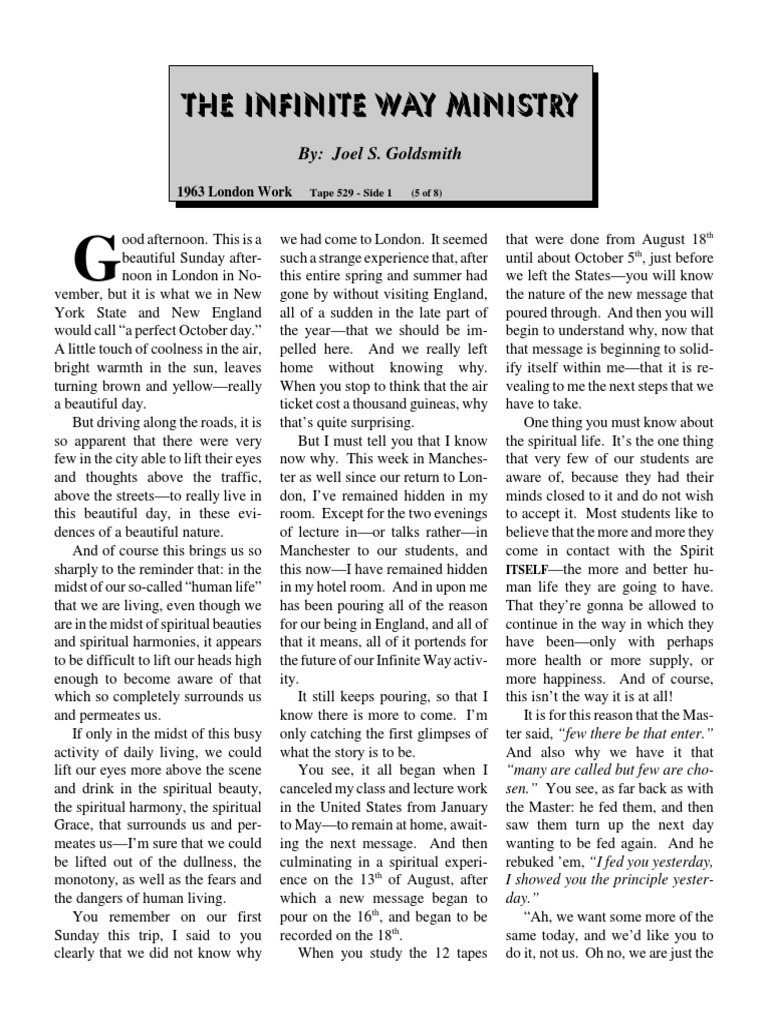 The Infinite Way Ministry: By: Joel S. Goldsmith | PDF | Faith Healing ...