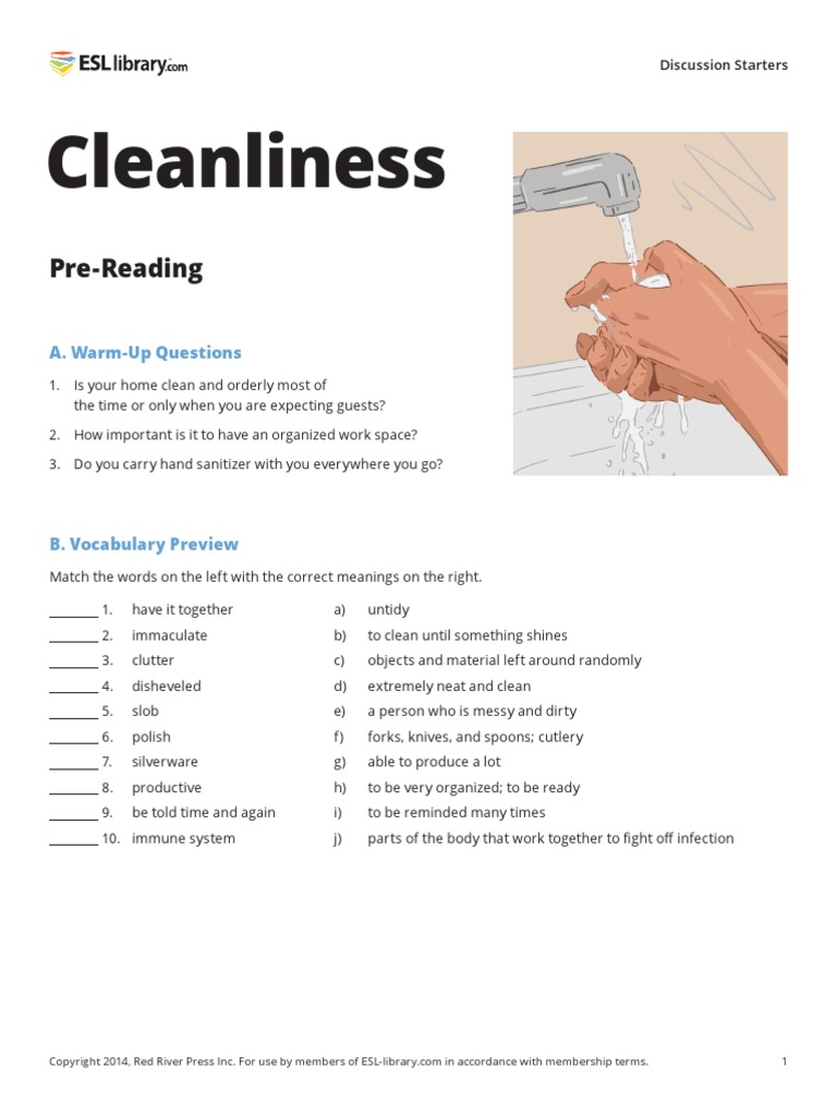 Discussion. Cleanliness Esl Lesson | PDF | Reading (Process) | Reading ...