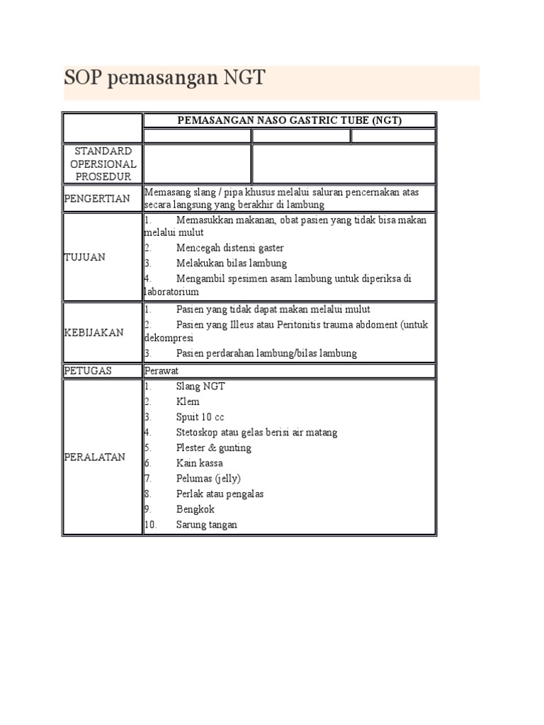 SOP Pemasangan NGT | PDF