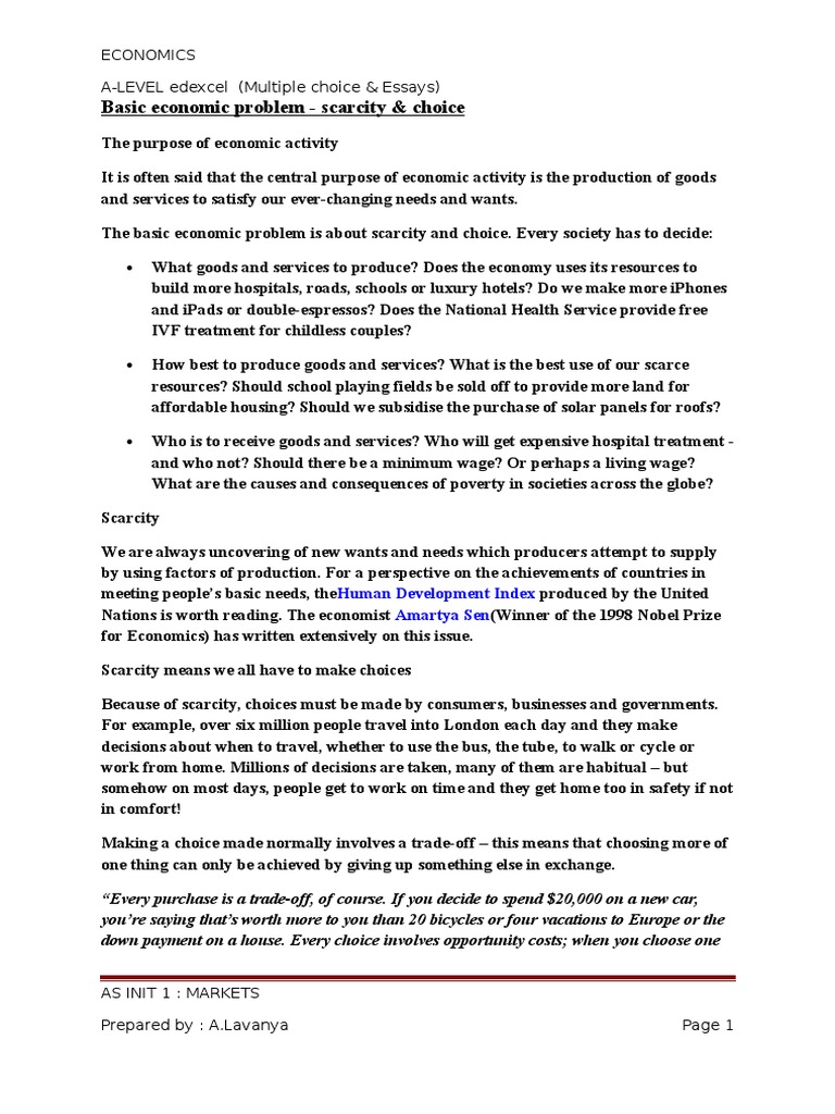 Basic Economic Problem - Scarcity & Choice: Economics A-LEVEL Edexcel ...