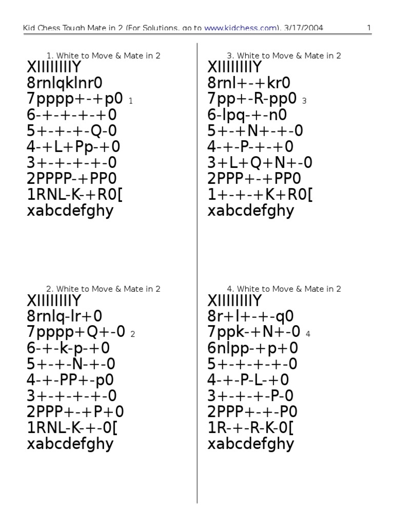 Kid Chess: Tough Mate in 2 Puzzles | PDF
