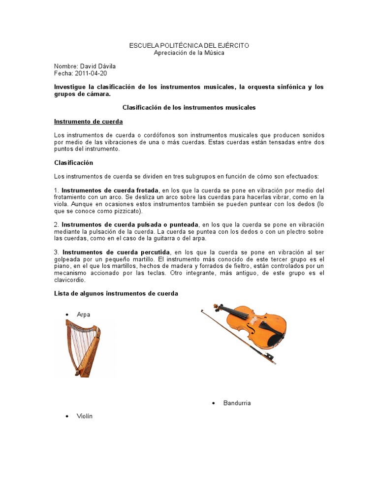 Clasificación de Los Instrumentos Musicales | PDF | Instrumentos de ...