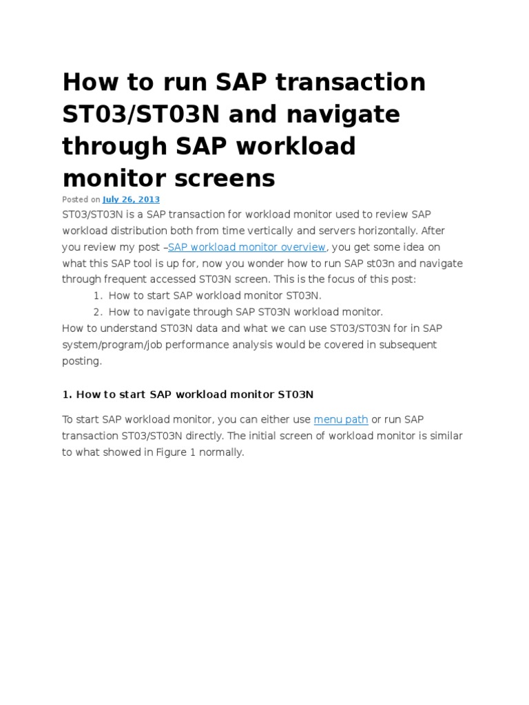 How To Run SAP Transaction ST03 | PDF | Database Transaction | Databases How To Run SAP Transaction ST03 | PDF | Database Transaction | Databases