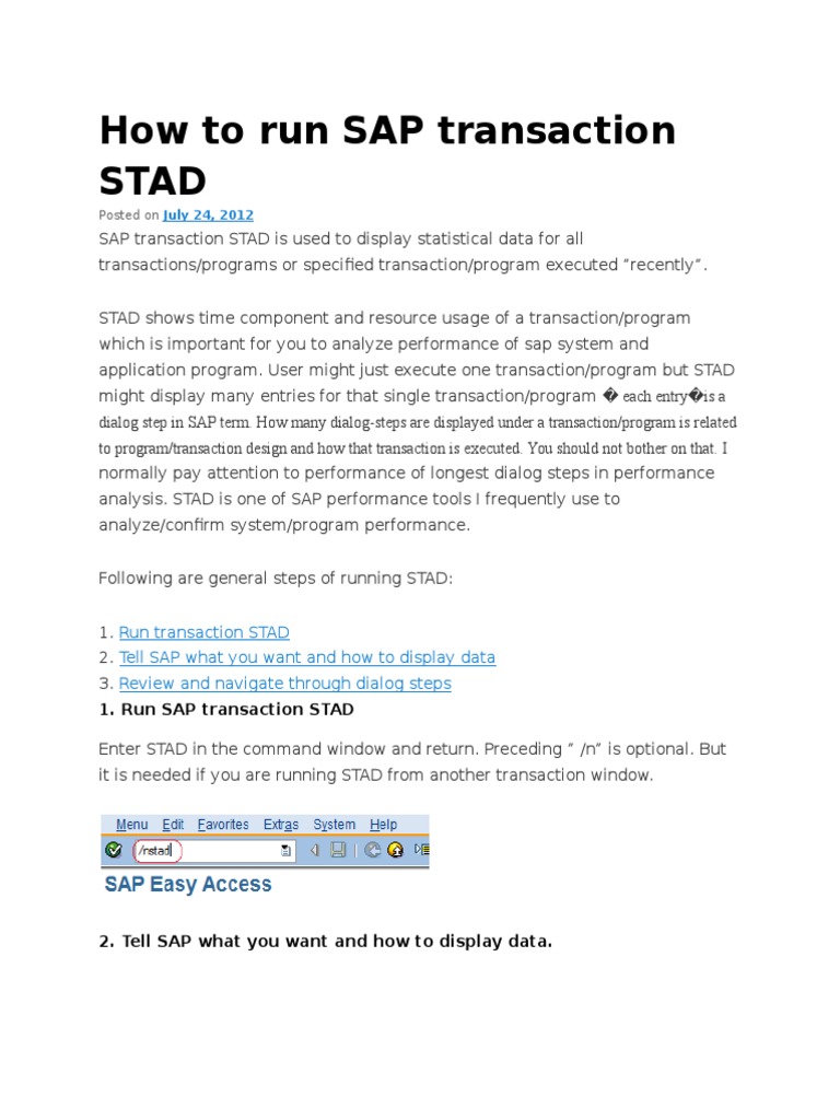How To Run SAP Transaction STAD | PDF | Database Transaction | Databases