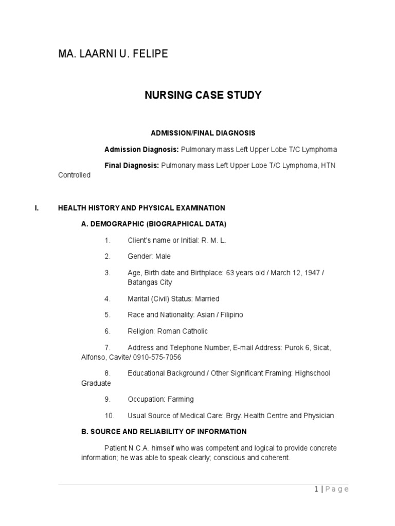 Nursing Case Study Lymphoma | PDF | Lymphatic System | Anatomical Terms ...