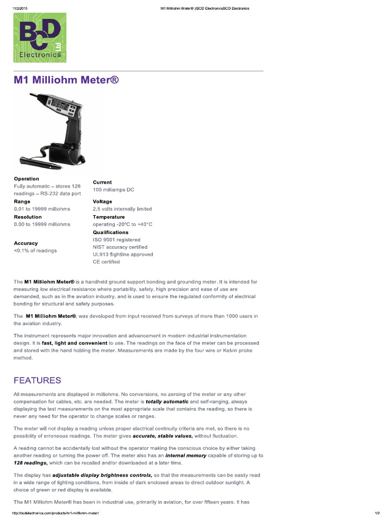 M1 Milliohm Meter® - BCD.. | PDF