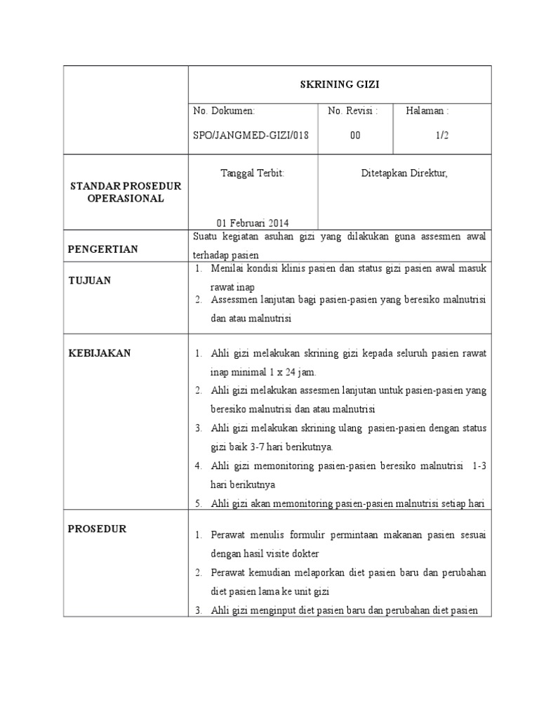 SPO 018 Skrining Gizi | PDF