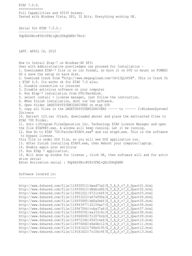 Serial - Activation Code ETAP 7.0.0 | PDF