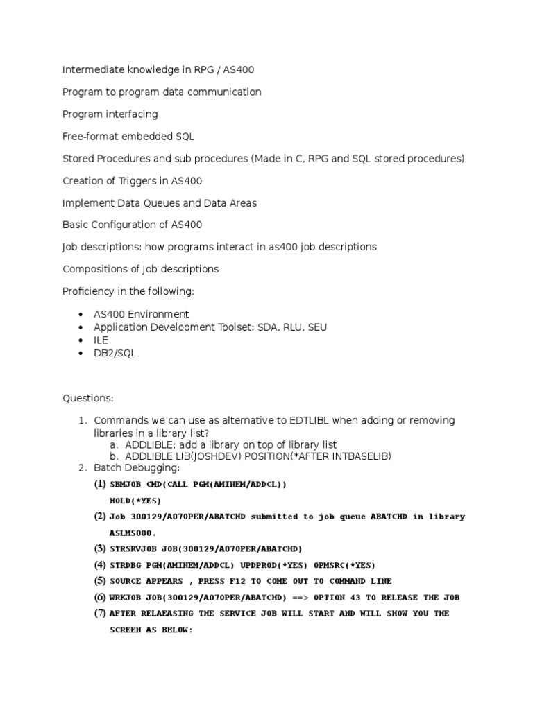 Rpg Interview Questions Ibm Pdf Ibm Rpg Ibm System I 