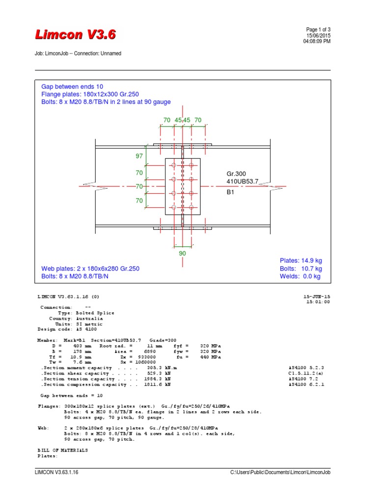 Bolted splice design of 410UB53.7 beam | PDF | Screw | Bending