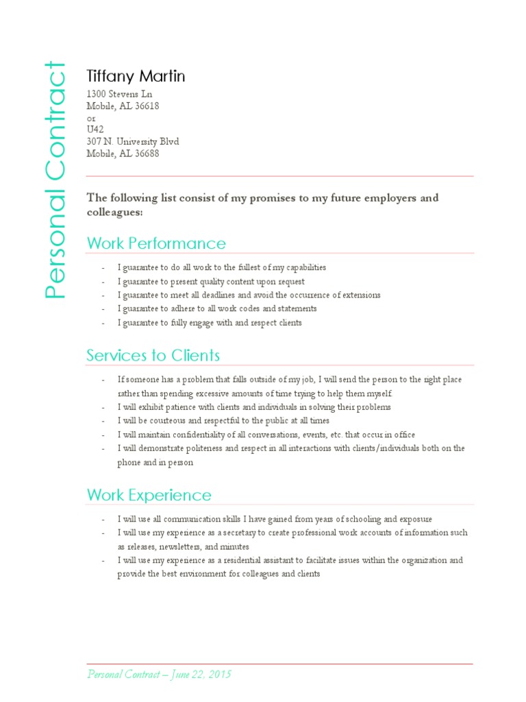 Personal Contract of Tiffany Martin | PDF