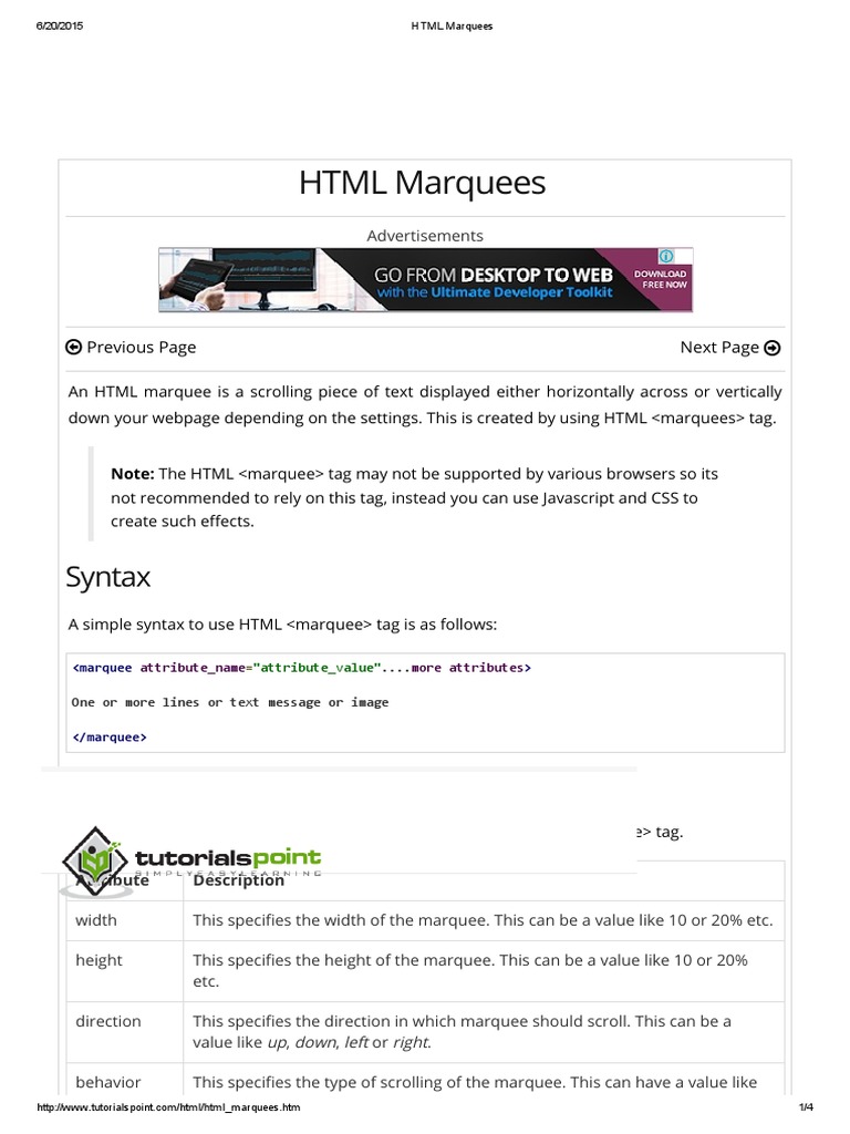 HTML Marquees | PDF | Html Element | Html