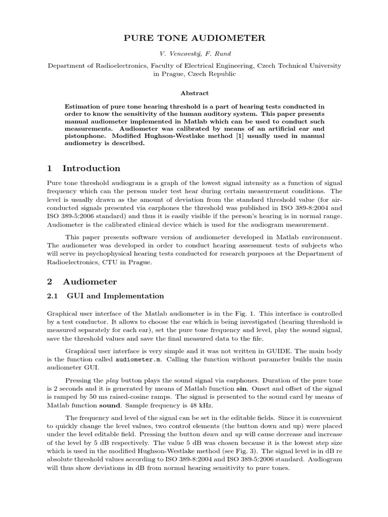 Pure Tone Audiometer PDF | PDF | Headphones | Microphone
