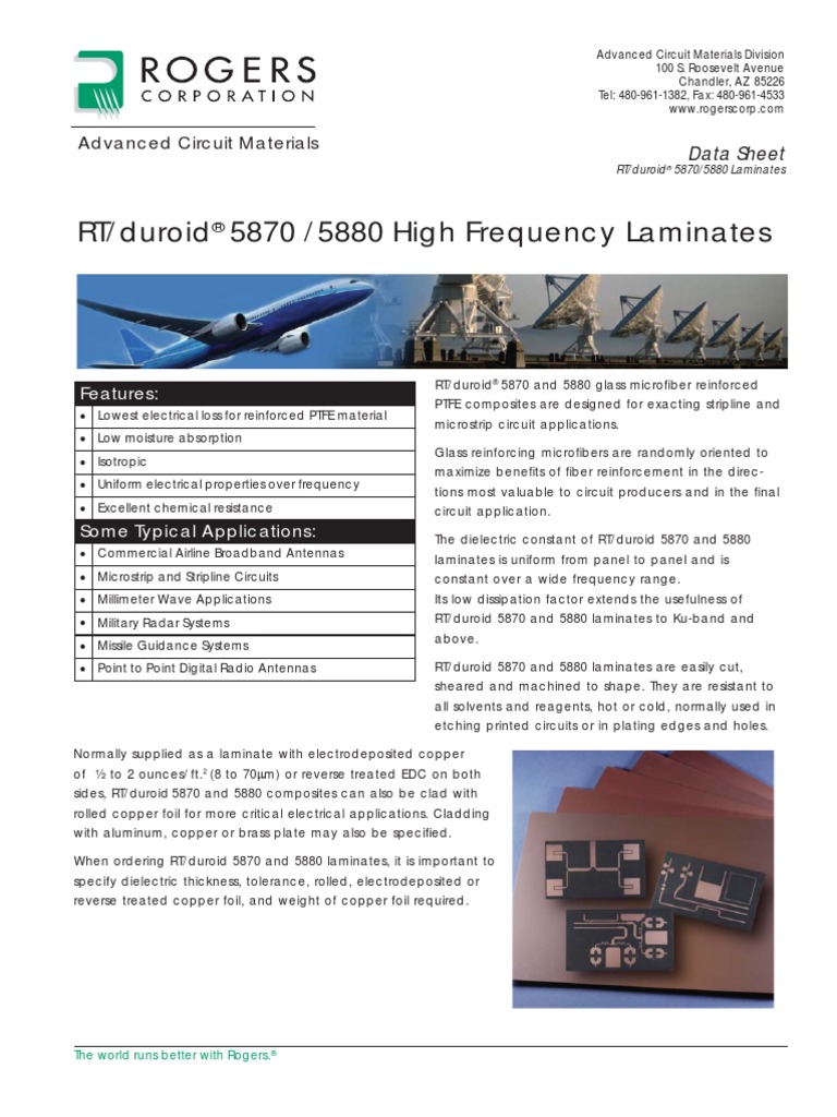 RT Duroid 5870 5880 Data Sheet | PDF | Composite Material | Printed ...