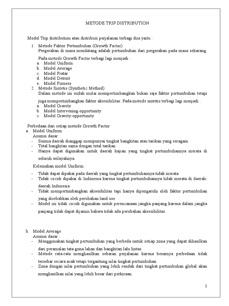 Metode Trip Distribution | PDF