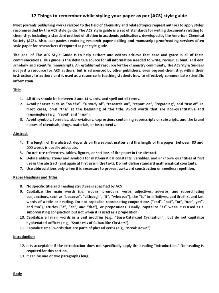 17 Things To Remember While Styling Your Paper As Per (ACS) Style Guide ...