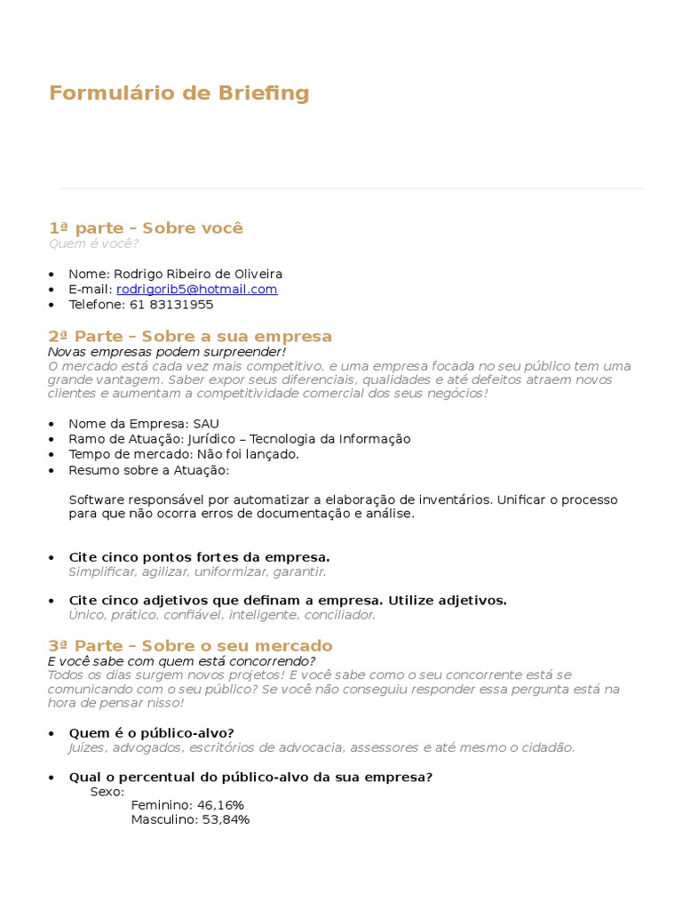 Formulario de Briefing SAU | PDF | Advogado | Segmentação de mercado