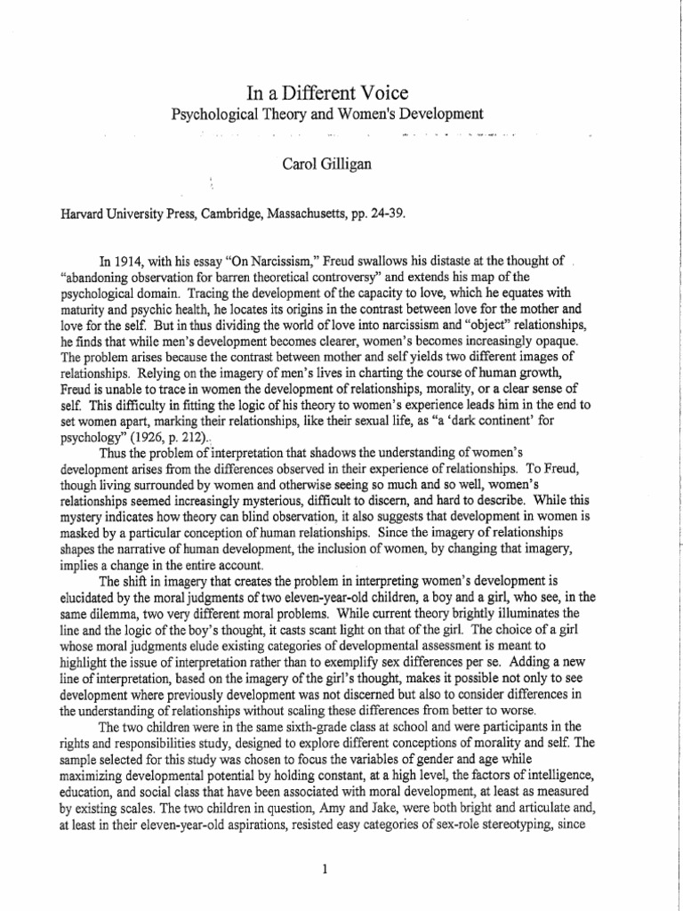 GILLIGAN in A Different Voice | PDF | Thought | Developmental Psychology