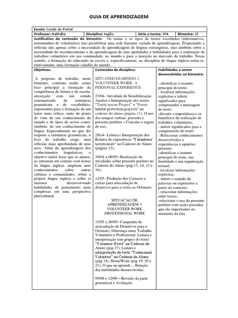 3 ano A - Guia de Aprendizagem - 2º bimestre | Interpretação ...