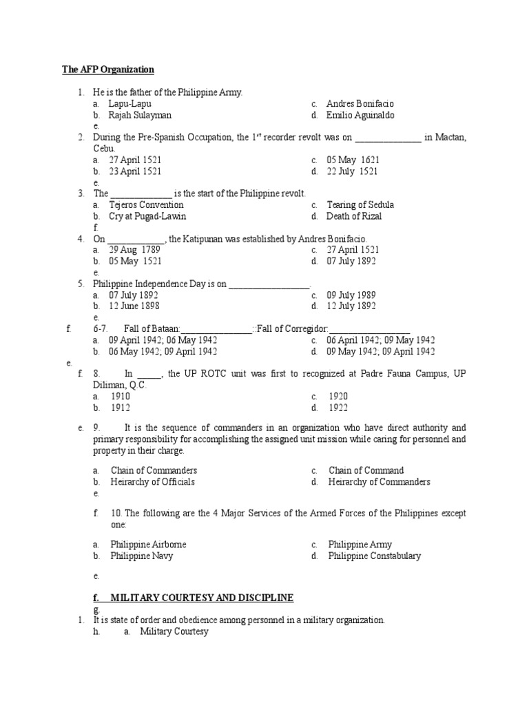 ROTC Exam Reviewer and Sample Questions | PDF | Telecommunication ...