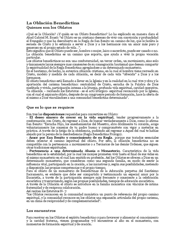 La Oblación Benedictina | PDF | Orden de San Benito | Monasterio