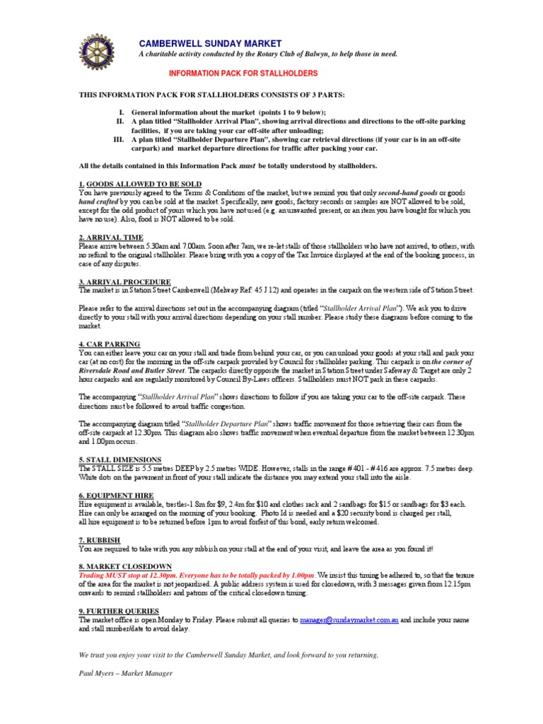 Stallholder Information Pack | PDF | Parking Lot | Traffic