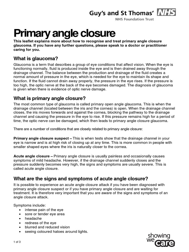 Primary Angle Closure | PDF | Glaucoma | Clinical Medicine