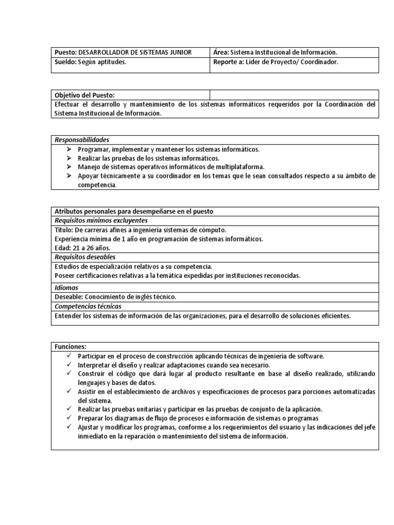 Desarrollador Junior | Tecnologías de la información | Software