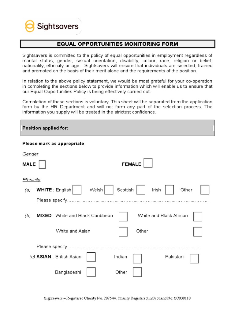 Equal Opportunities Monitoring Form | PDF