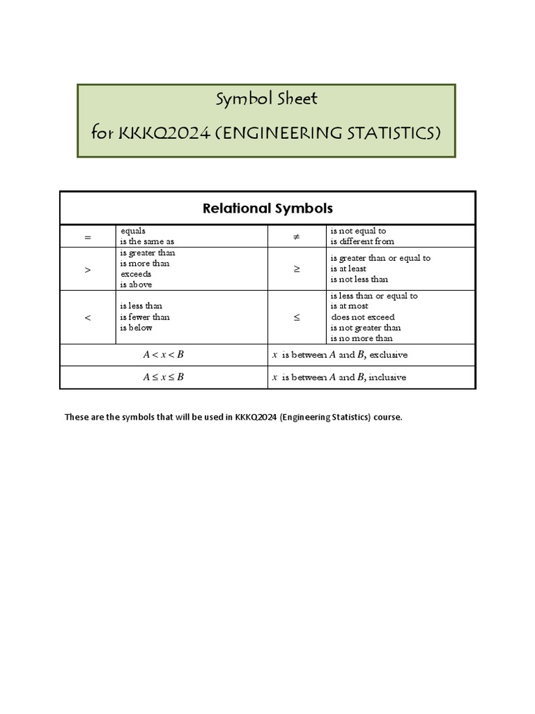 Relational Symbols for Engineering Stats | PDF
