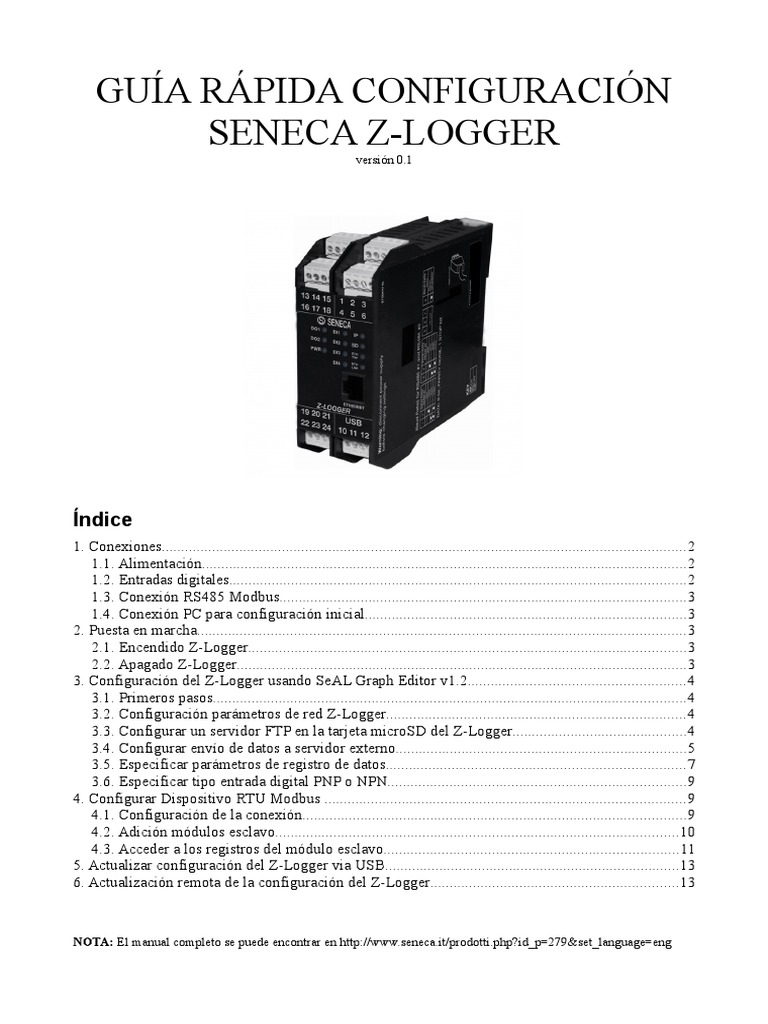 Guía rápida configuración Seneca Z-Logger.pdf | PDF | Servidor (Computación) | USB