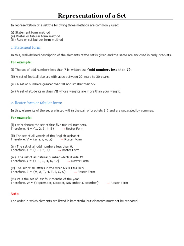 Representation of A Set - ALGEBRA | PDF | Bracket | Algebra