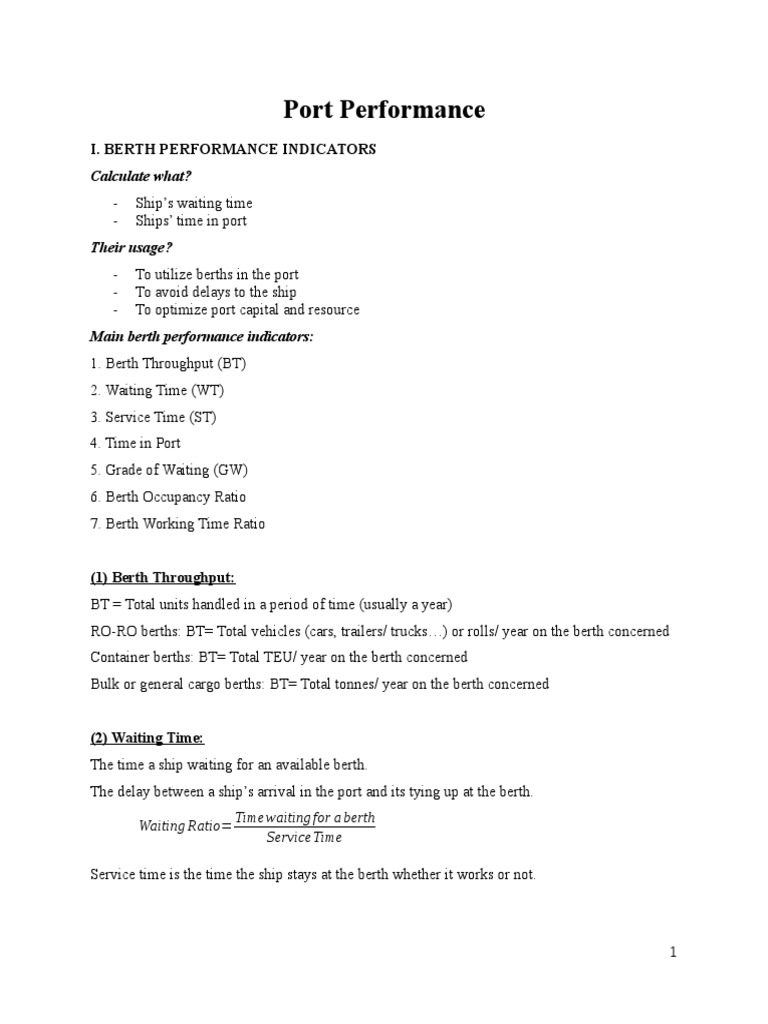 Berth Performance Indicators Overview | PDF | Port | Containerization